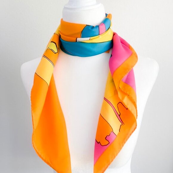 Vintage | Accessories | Vintage Abstract Scarf 8s Neon Colors Made In ...